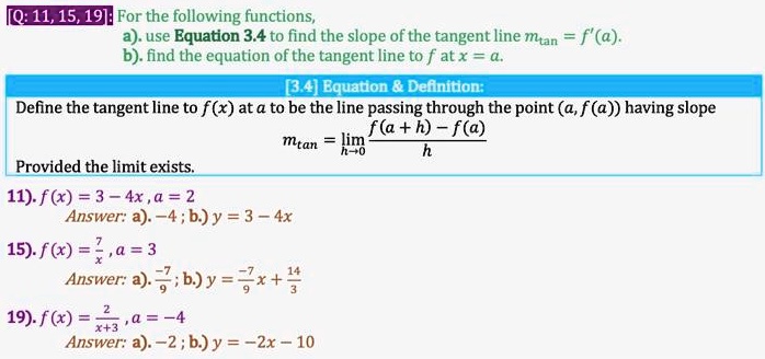 SOLVED: [0.11, 15, 19] For the following functions: a) Use Equation 3.4 ...