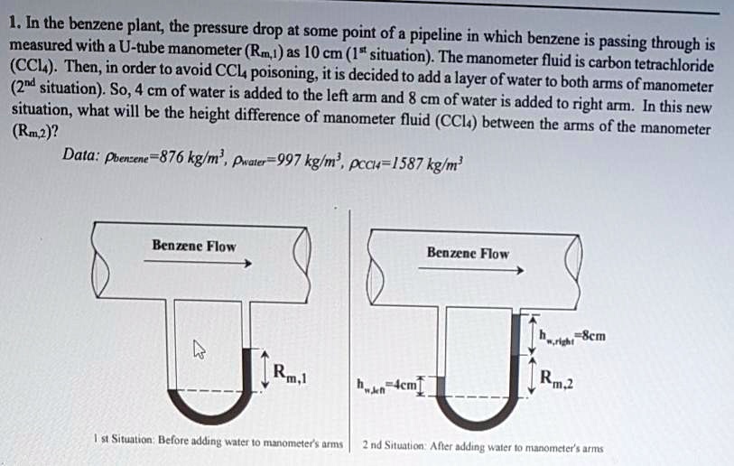 SOLVED: Subject : Fluid mechanics 1.In the benzene plant, the pressure ...