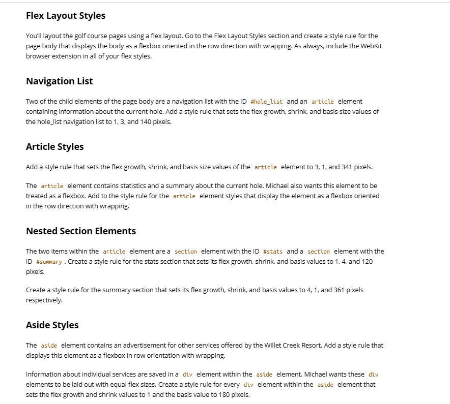 SOLVED: Text: Flex Layout Styles You'll layout the golf course pages using a flex layout. Go to ...