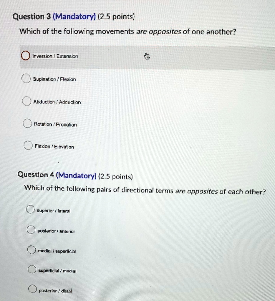 Question 3 (Mandatory) (2.5 points) Which of the following movements ...