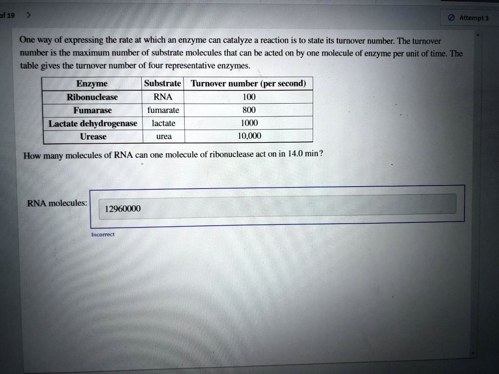0f19 attelpt one way of expressing the rate at which an enzyme can ...