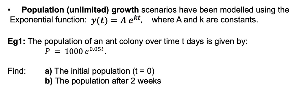 Population (unlimited) growth scenarios have been modelled using the Exponential function: y(t ...