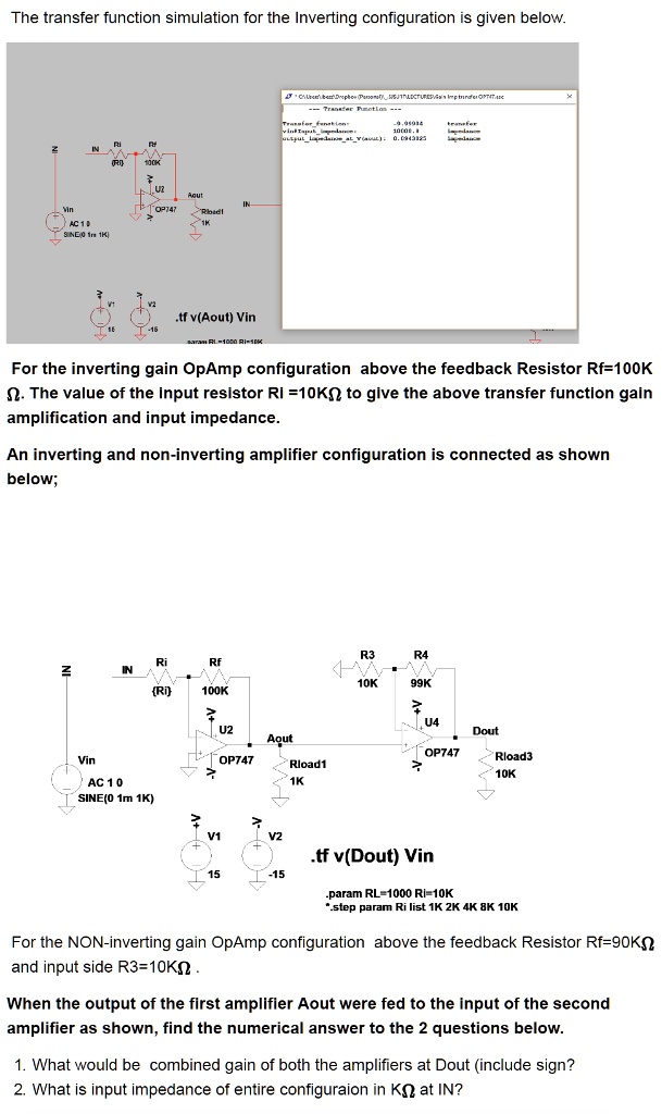 the transfer function simulation for the inverting configuration is given below ac1 tf vaoutvin ...