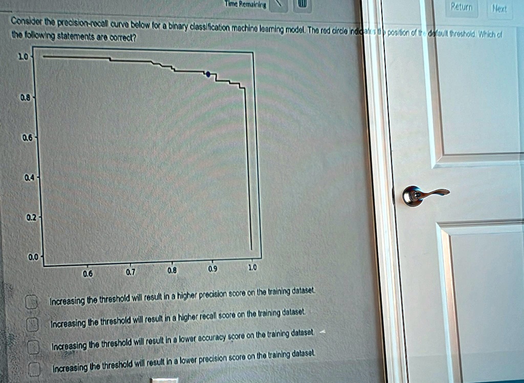 Time Remaining Return Next Consider the precision-recall curve below for a binary classification ...