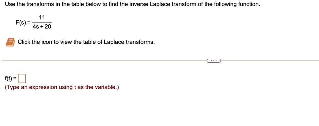 SOLVED: Use the transforms in the table below to find the inverse Laplace transform of the ...