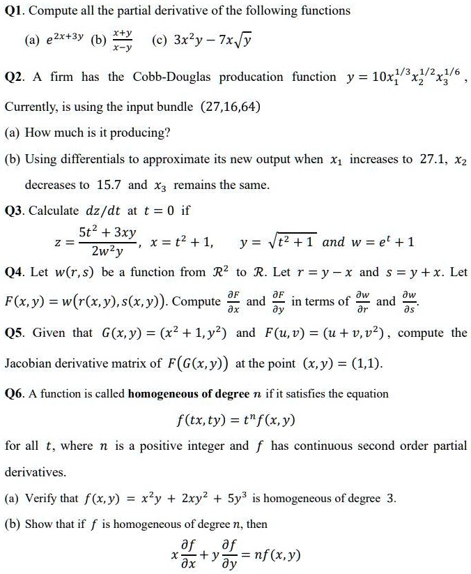 SOLVED: Compute all the partial derivatives of the following functions ...