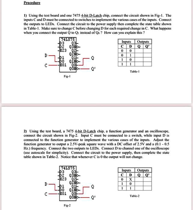 Procedure 1) Using the test board and one 7475 4-bit D-Latch chip ...
