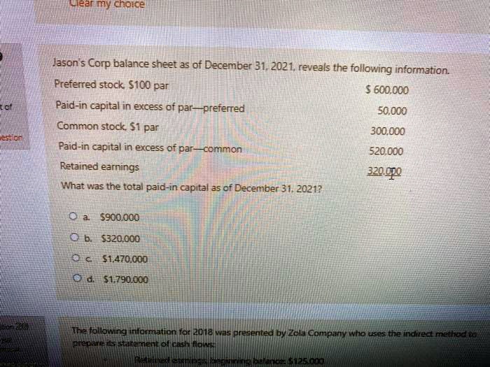 SOLVED: Jason's Corp balance sheet as of December 31, 2021 reveals the ...