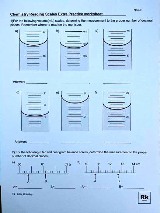 SOLVED: Chemistry Reading Scales Extra Practice Worksheet TJ For the ...