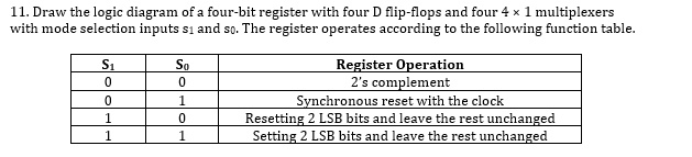 SOLVED: Draw the logic diagram of a four-bit register with four D flip-flops and four 4 x 1 ...