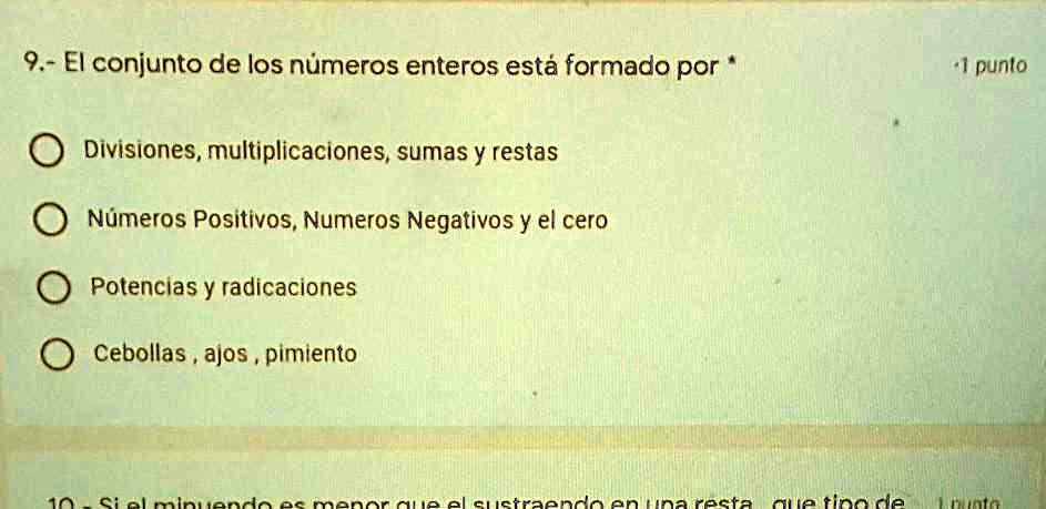 SOLVED: nesecito ayuda es cuestionari 9- El conjunto de los números ...