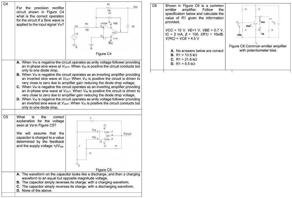 SOLVED: C4 R1 For the precision rectifier circuit shown in Figure C4, what is the correct ...