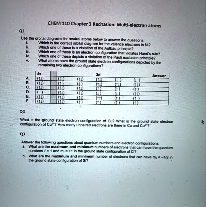 SOLVED: CHEM 110 Chapter 3 Recitation: Multi-electron atoms Use the ...