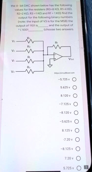 Solved The 4 Bit Dac Shown Below Has The Following Values For The 1277