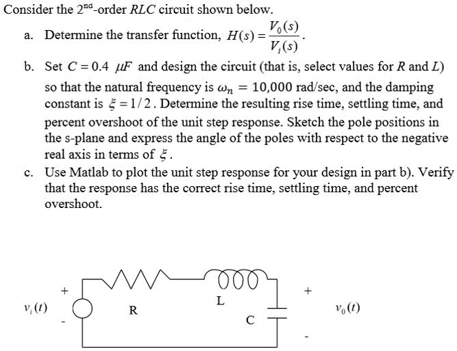 SOLVED: Consider the second-order RLC circuit shown below. Vo(s). a ...