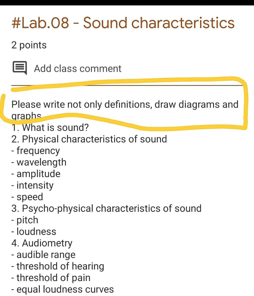lab08 sound characteristics 2 points add class comment please write not ...