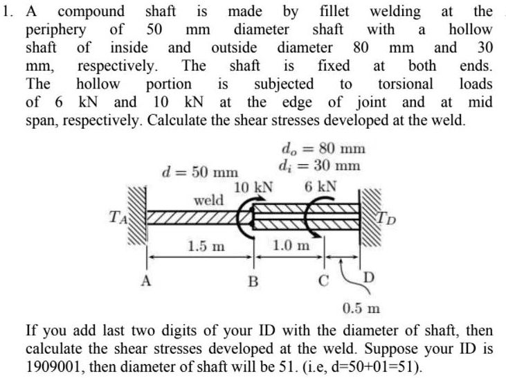 1. A compound shaft is made by fillet welding at the periphery of 50 mm ...