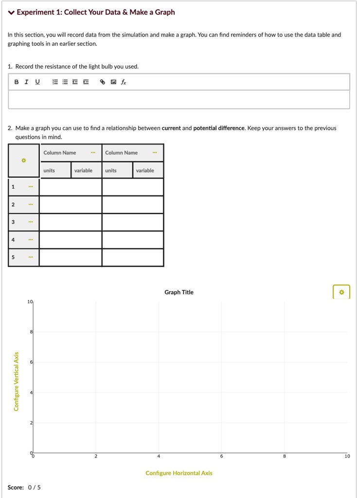 SOLVED: Experiment 1: Collect Your Data Make Graph In this section; you ...