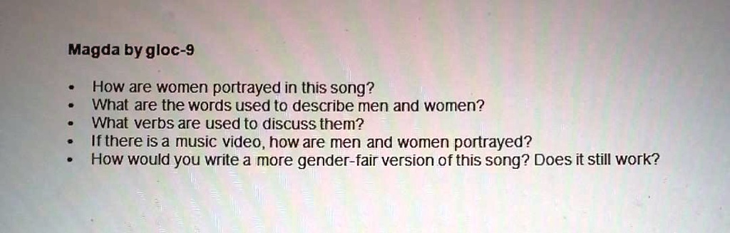 SOLVED: Text: Magda by Gloc-9 How are women portrayed in this song ...