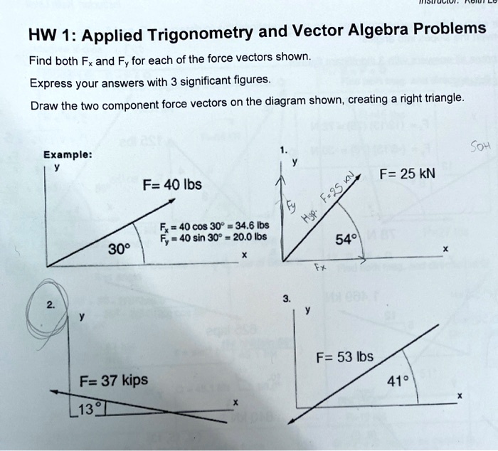 SOLVED: HW 1: Applied Trigonometry and Vector Algebra Problems Find both Fx and Fy for each of ...