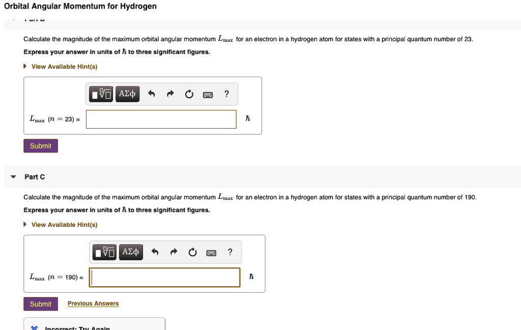 Solved Orbital Angular Momentum For Hydrogen Calculate The Magnitude Of