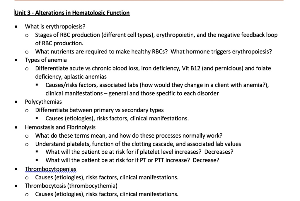 Unit 3 - Alterations in Hematologic Function • What is erythropoiesis? ? Stages of RBC ...