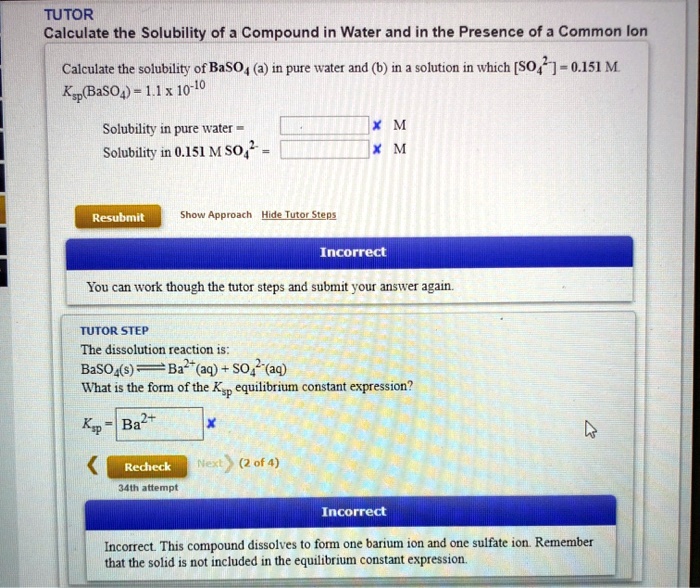 SOLVED: TUTOR Calculate the Solubility of a Compound in Water and in ...