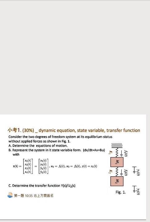 SOLVED: Texts: 1. 30% dynamic equation, state variable, transfer ...