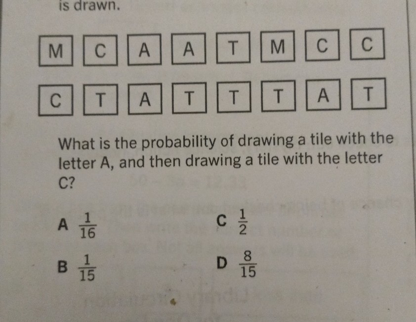 is drawn. What is the probability of drawing a tile with the letter A ...