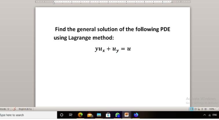 find the general solution of the following pde using lagrange method ... find the general solution of the following pde using lagrange method ...