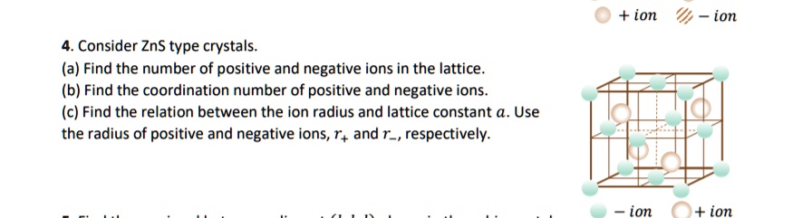 SOLVED: +ion ion 4. Consider ZnS type crystals. (a) Find the number of positive and negative ...