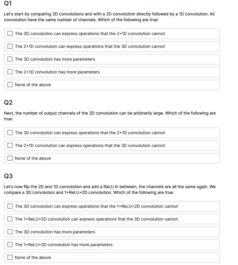 Solved Texts Q23 Q1 Lets Start By Comparing 3d Convolutions With A