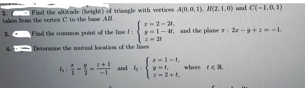 SOLVED: Find the altitude (height) of triangle with vertices A(.0.1), B ...
