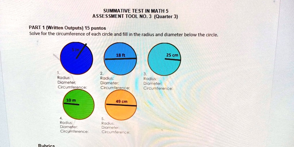 SUMMATIVE TEST IN MATH 5 ASSESSMENT TOOL NO. 3 (Quarter 3) PART 1 ...
