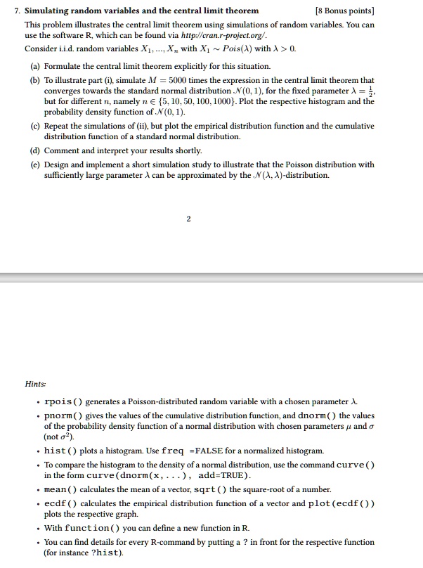 simulating random variables and the central limit theorem 8 bonus points this problem ...