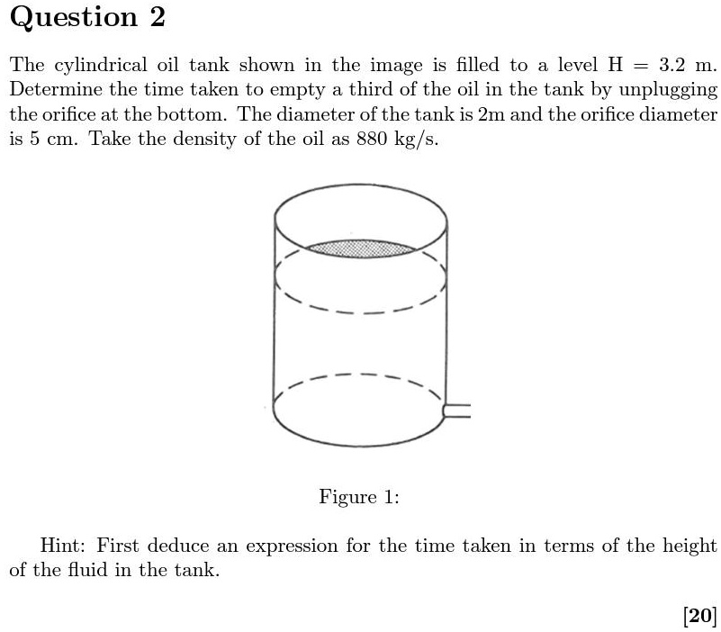 Question 2 The cylindrical oil tank shown in the image is filled to a ...