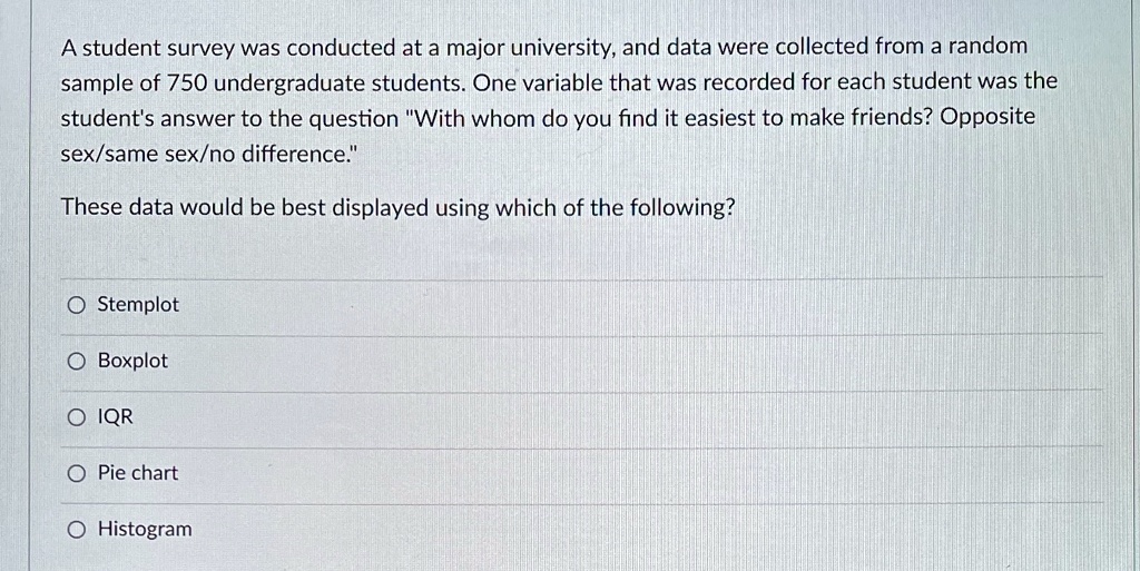 A student survey was conducted at a major university, and data were ...