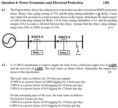 Question 4: Power Economics and Electrical Protection 4.1 [20] The ...