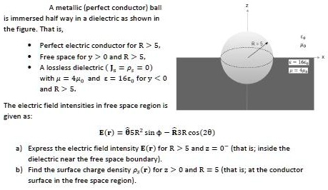 SOLVED: A metallic (perfect conductor) ball is immersed halfway in a ...