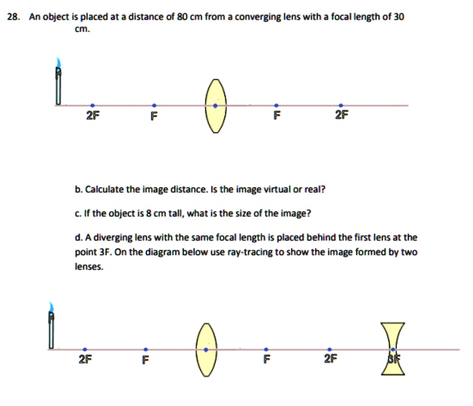 28 an object is placed at a distance of 80 cm from a converging lens ...