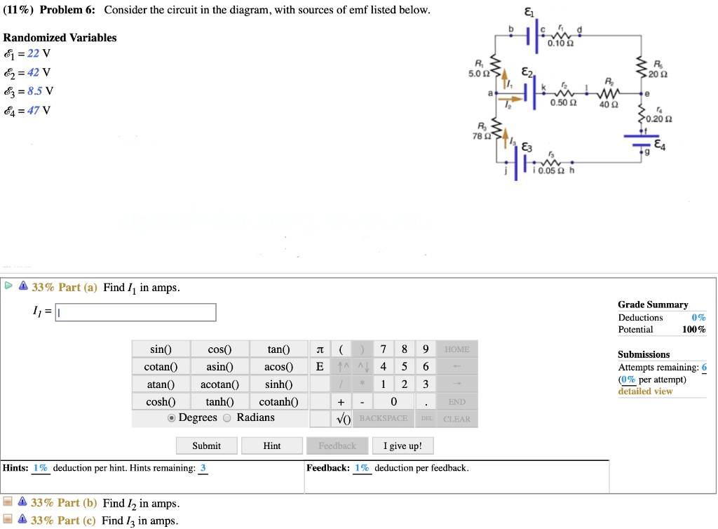 11 problem 6 consider the circuit in the diagram with sources of emf listed below randomized ...
