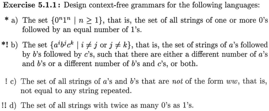 exercise 511 design context free grammars for the following languages followed by an equal ...