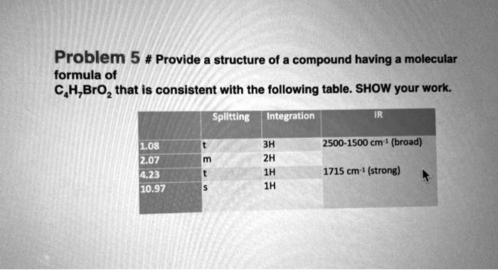 problem 5 provide a structure of a compound having a molecular formula of chlbroz that is ...