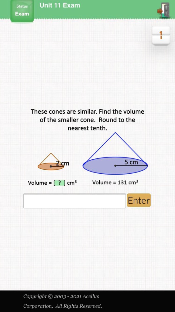 SOLVED: These cones are similar. Find the volume of the smaller cone. Round to the nearest tenth ...