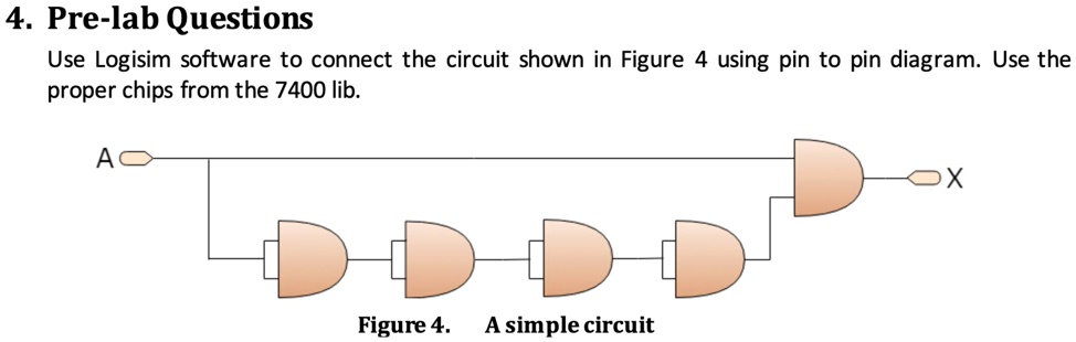 4. Pre-lab Questions Use Logisim software to connect the circuit shown in Figure 4 using pin to ...