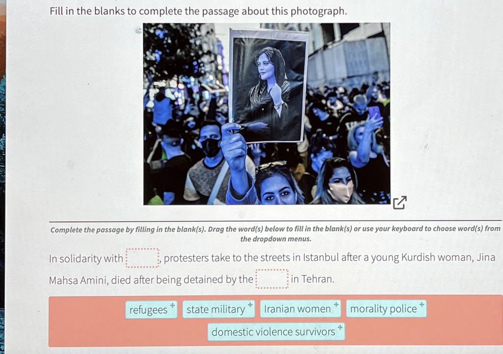 fill in the blanks to complete the passage about this photograph ...