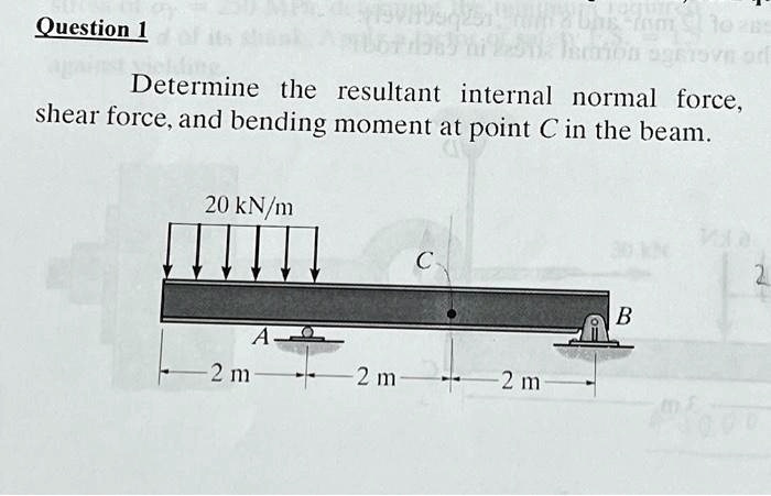 Question1 Determine the resultant internal normal force shear force,and bending moment at point ...