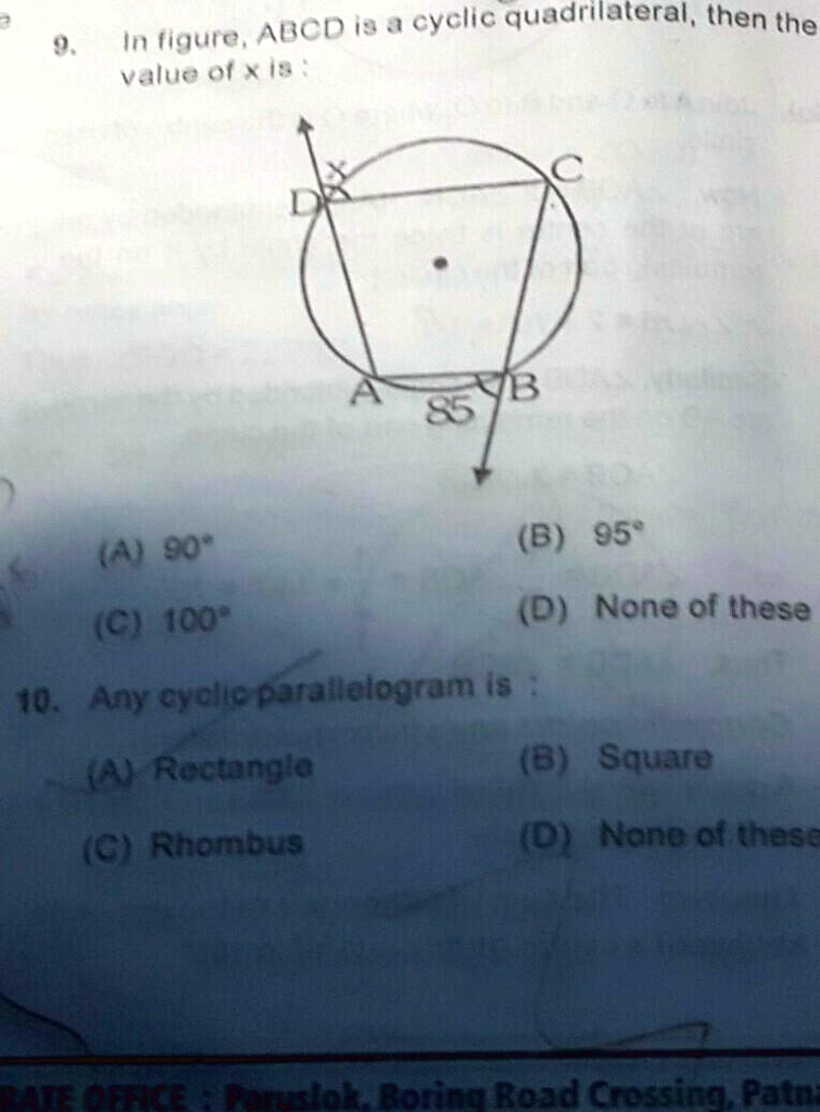 SOLVED: 'In figure ABCD is a cyclic quadrilateral then the value of x is?'