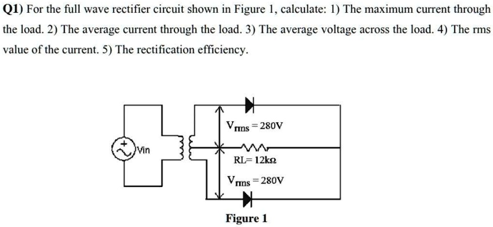 SOLVED: Q1) For the full wave rectifier circuit shown in Figure 1, calculate: 1) The maximum ...
