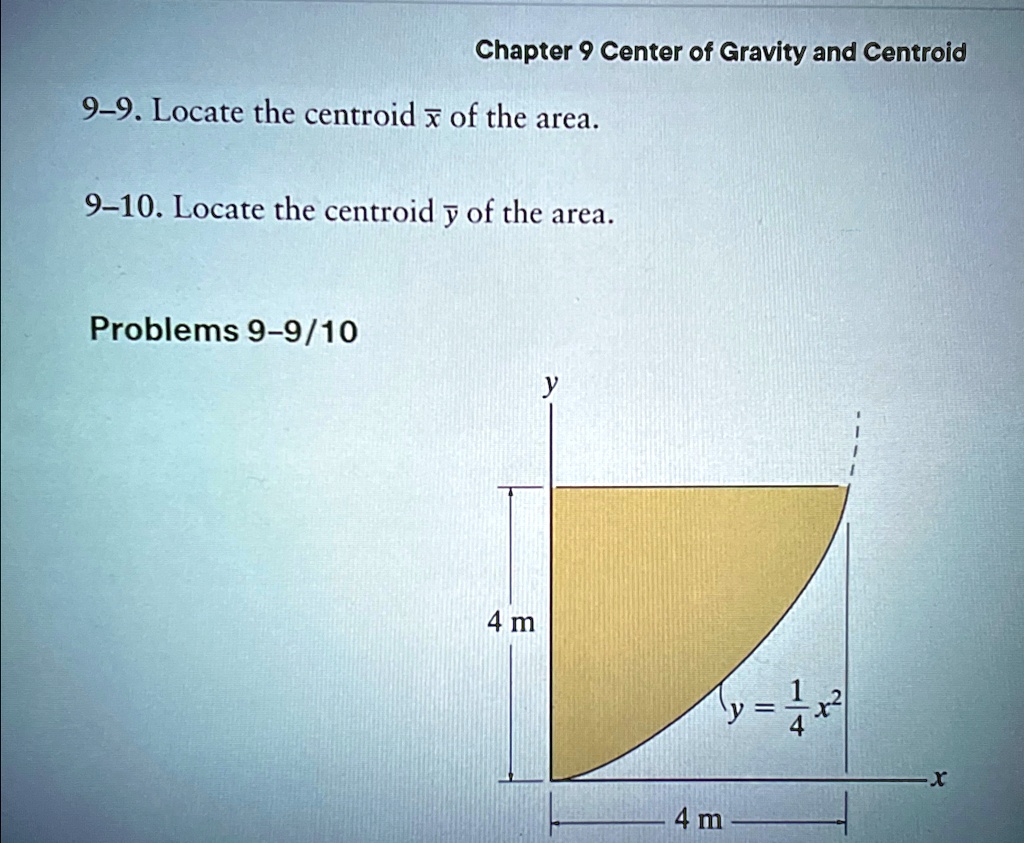 Chapter 9 Center of Gravity and Centroid 9-9. Locate the centroid x̅ of the area. 9-10. Locate ...